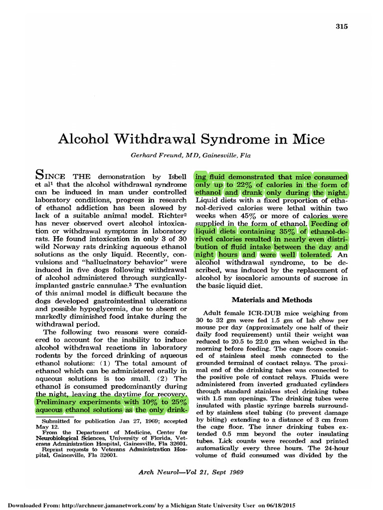 Alcohol Withdrawal Syndrome in Mice Study | PDF | Ethanol | Dieting