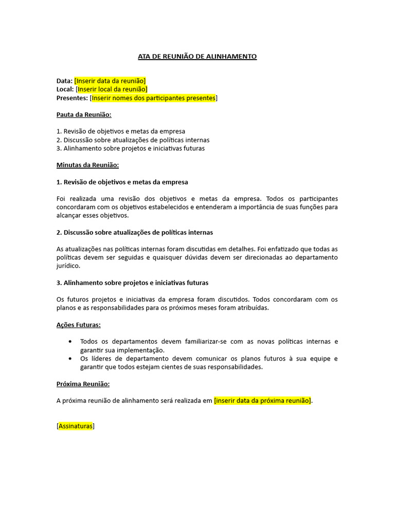 Modelo - Ata de Reunião de Alinhamento | PDF