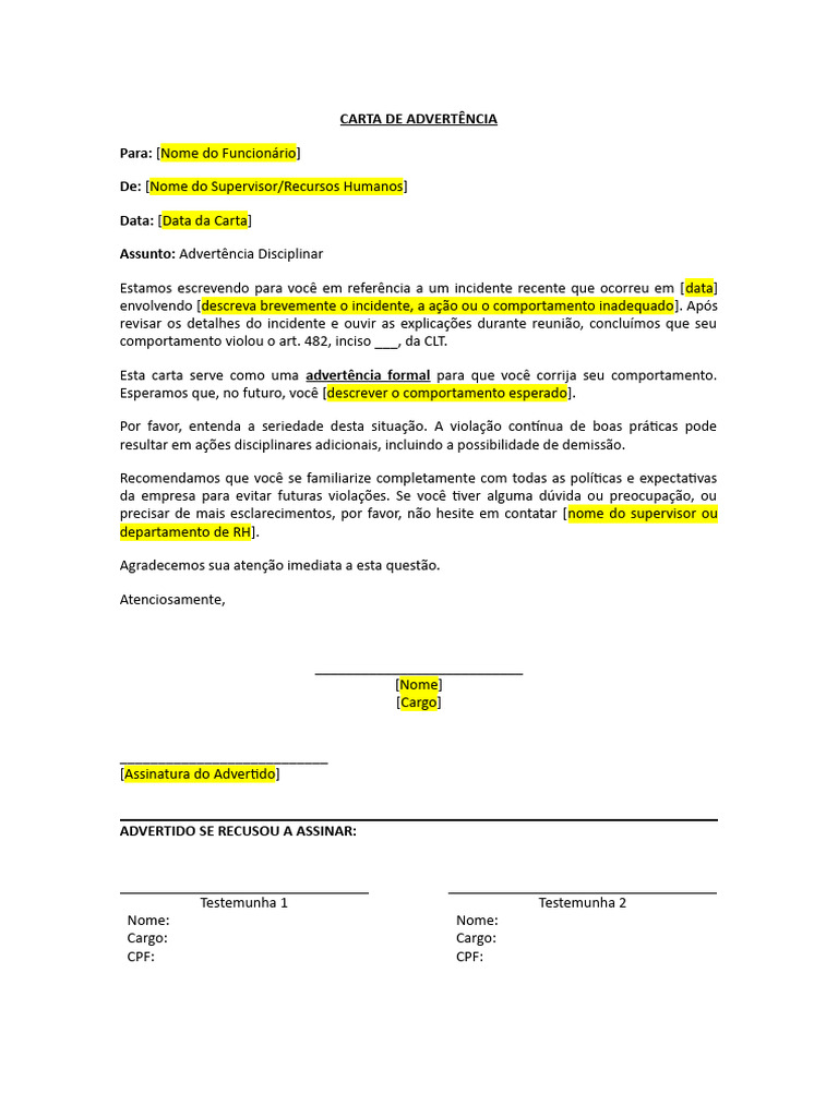 MODELO - CARTA DE ADVERTÊNCIA | PDF