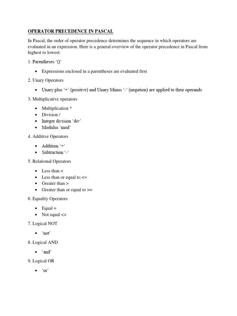 Operator Precedent | PDF | Mathematical Logic | Computer Programming
