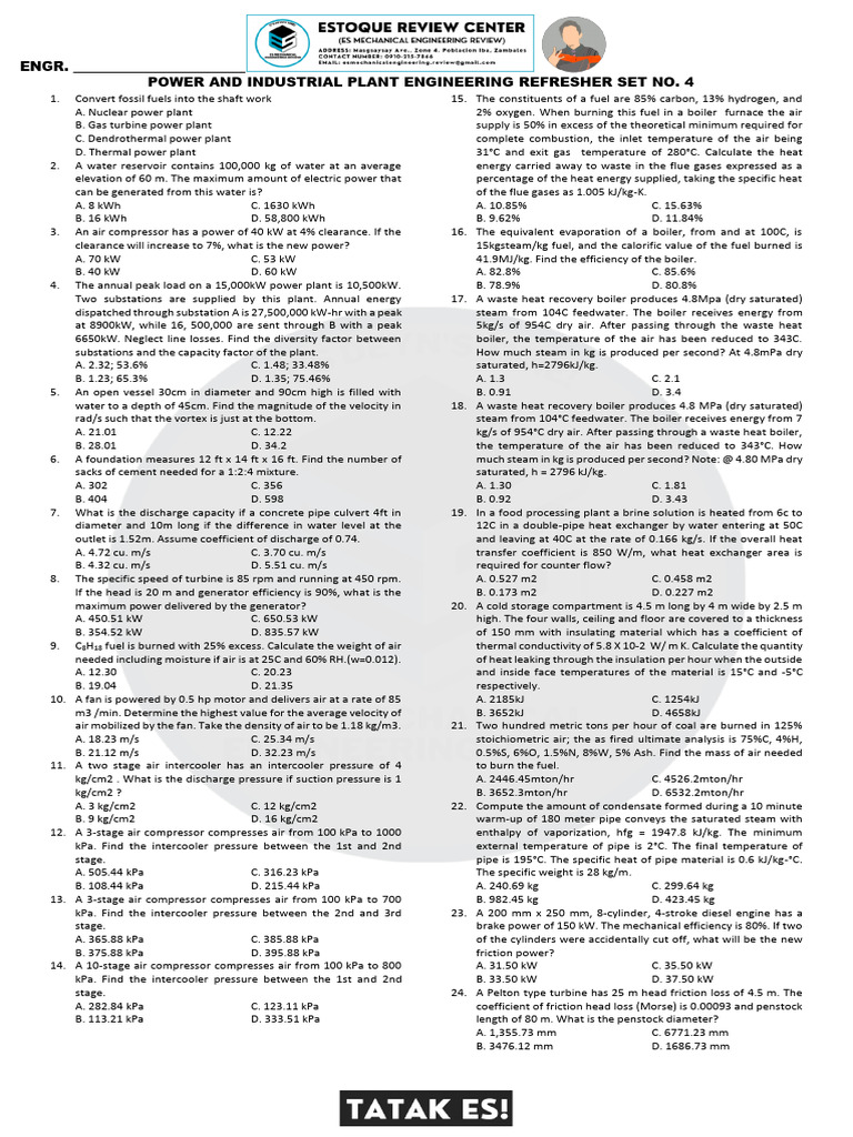 Refresher No.4 (Pipe) | PDF | Horsepower | Pump