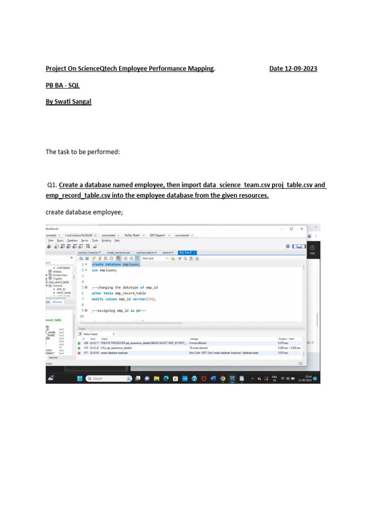 SQL Project ScienceQtech Employee Performance Mapping... | PDF | Table (Database) | Information ...