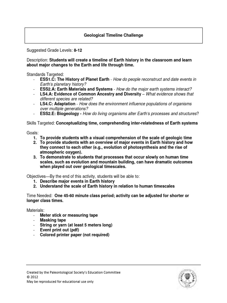 Geological Timeline Activity - Reduced | PDF | Geologic Time Scale | Earth