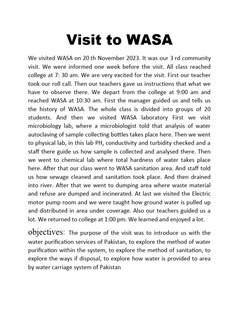 Visit To WASA - 031627 | PDF