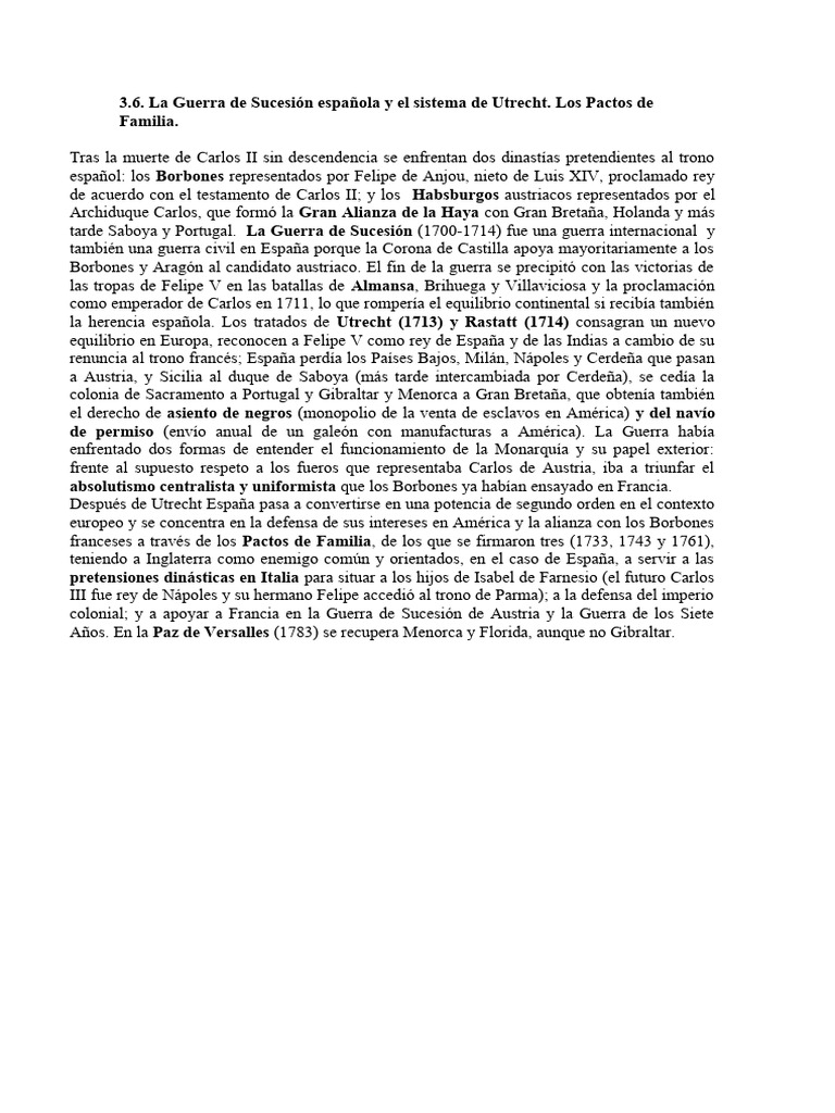 Guerra de Sucesión y Reformas Borbónicas | PDF | Imperio español | España