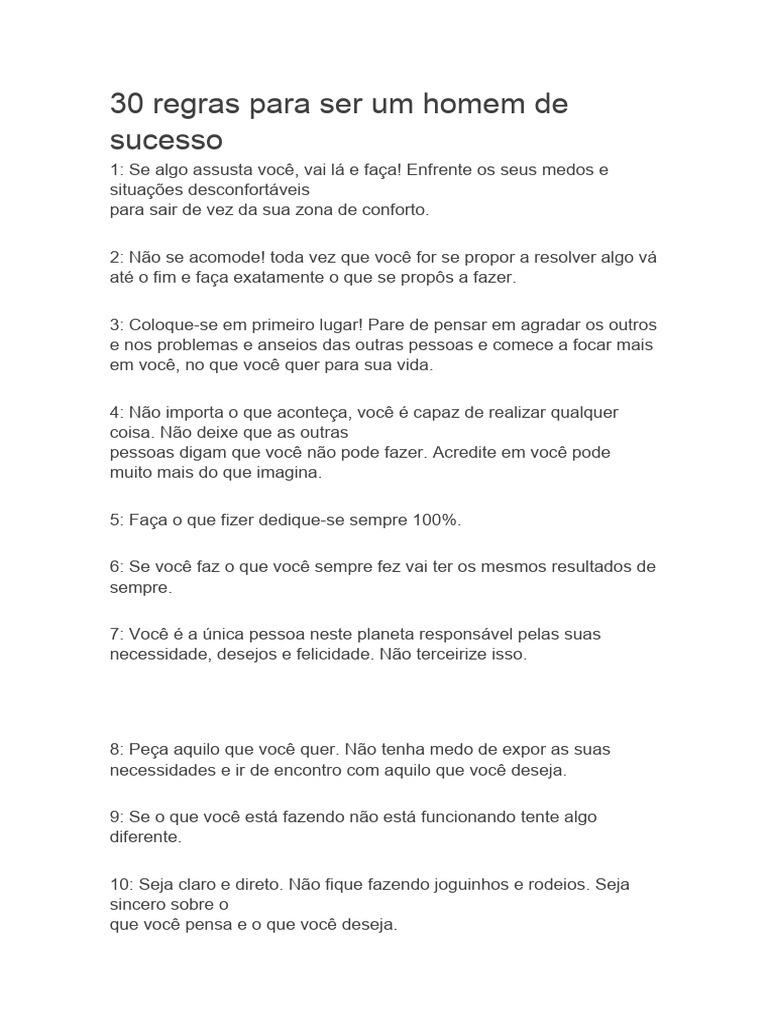 30 Regras para Ser Um Homem de Sucesso | PDF | Vida | Pensamento