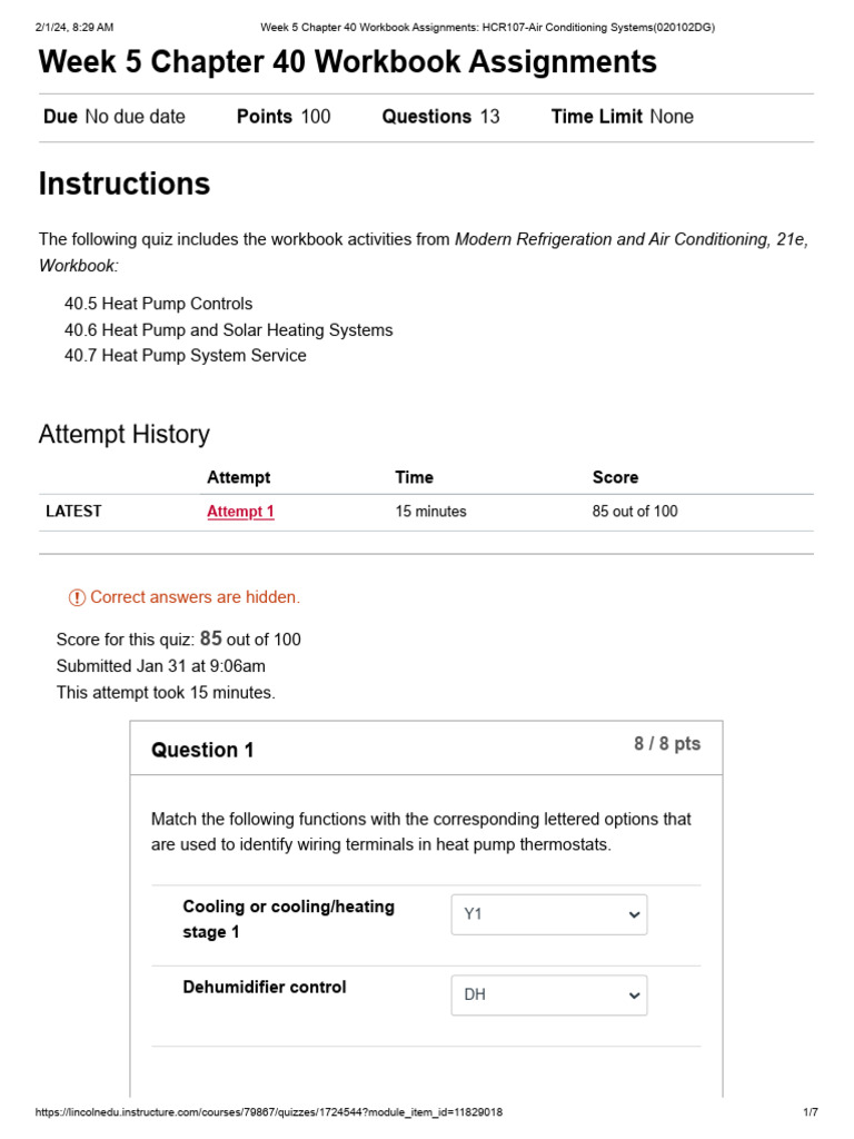 Week 5 Chapter 40 Workbook Assignments HCR107-Air Conditioning Systems020102DG | PDF | Heat Pump ...