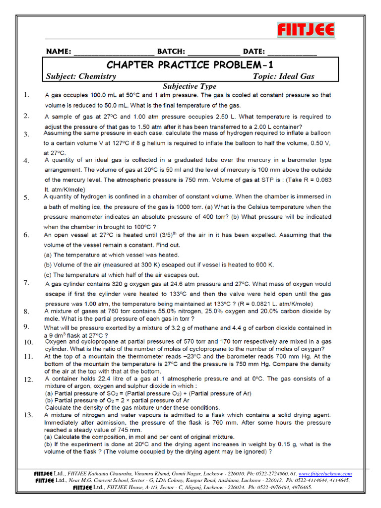 CPP - 1 - Ideal Gas | PDF | Chemistry