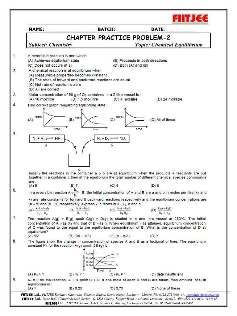 CPP 2 - Chemical Equilibrium (Objective) | PDF | Physical Sciences | Analysis