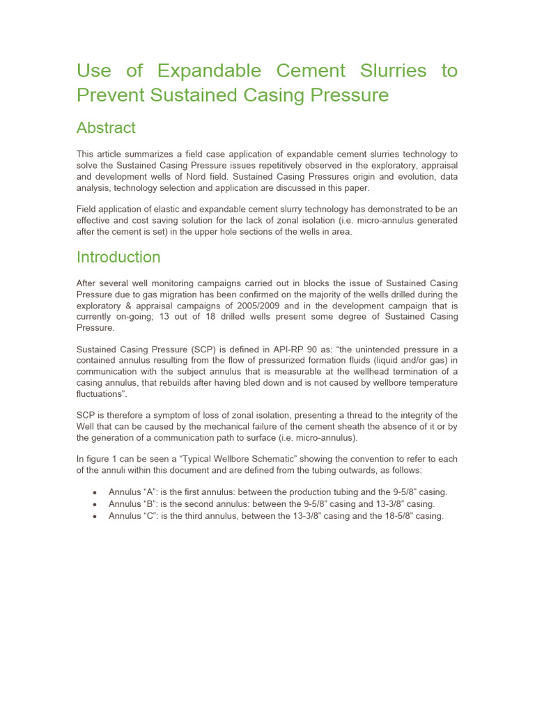 Use of Expandable Cement Slurries To Prevent Sustained Casing Pressure ...