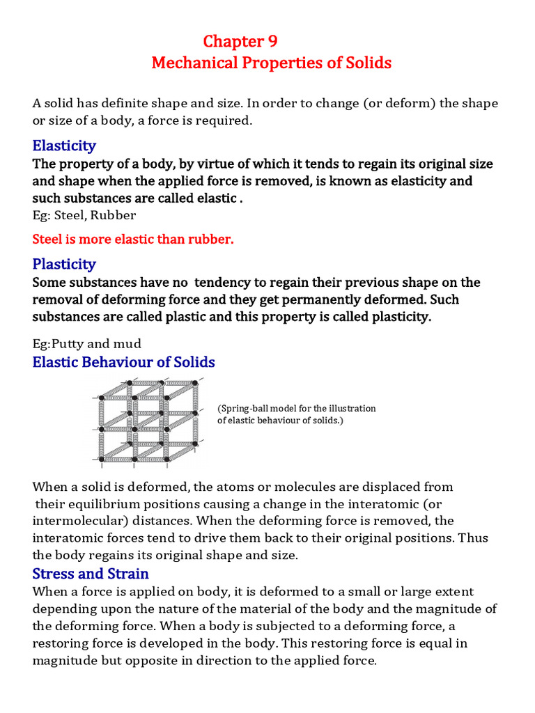 Mechanical Properties of Solids: Elasticity | PDF | Elasticity (Physics) | Deformation (Engineering)