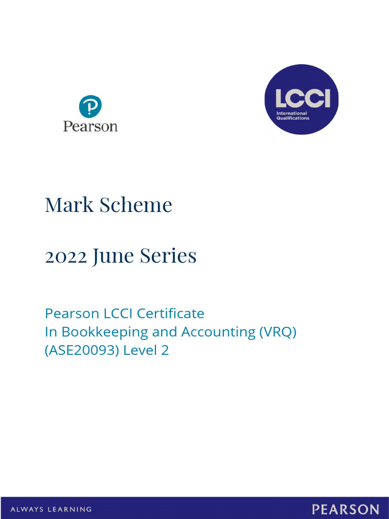Ase20093 01 Results Mark Scheme 220826 June 2022 Series | PDF | Debits ...