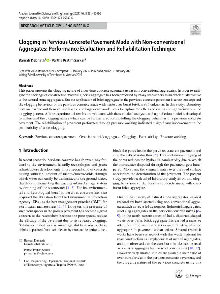 Clogging in Pervious Concrete Pavement Made With Non Conventional ...