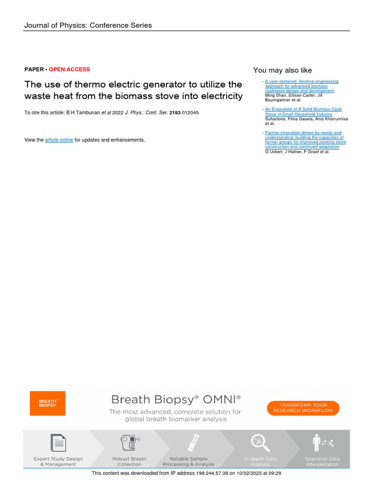 The Use of Thermo Electric Generator To Utilize TH | PDF | Bioenergy ...