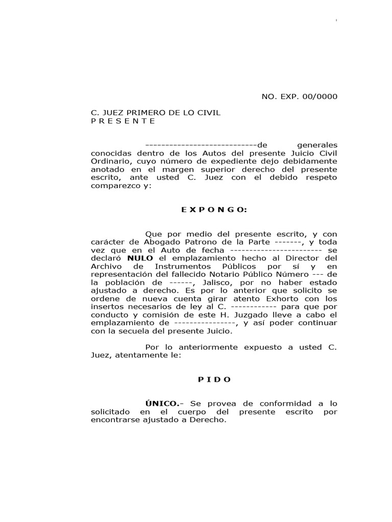 Formato de Exhorto para Emplazar Demandados | PDF