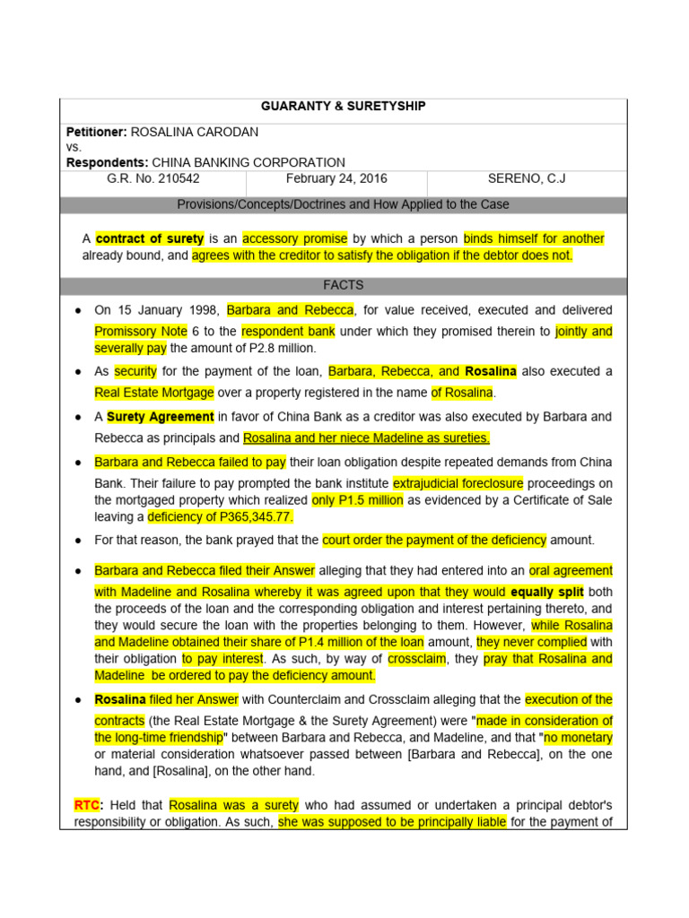 CASE 02 - Carodan Vs China Bank | PDF | Guarantee | Surety