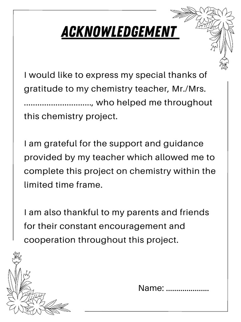 Acknowledgement For Chemistry Project | PDF | Art