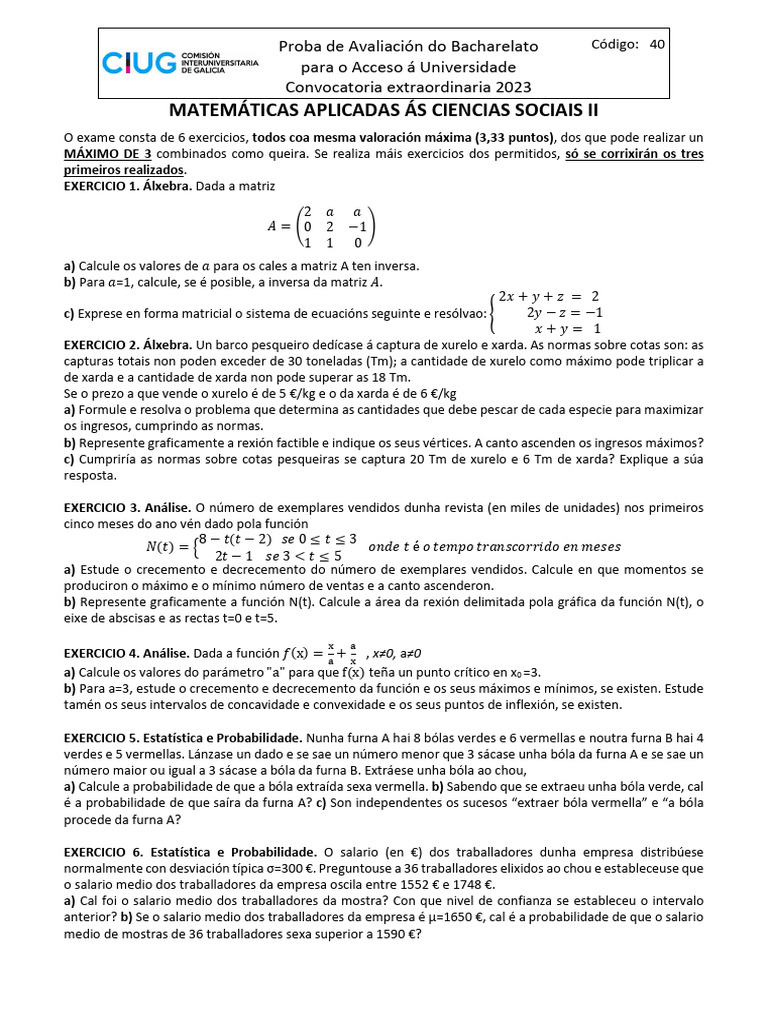 40 - Matematicas Aplicadas-Extr - 2023 | PDF
