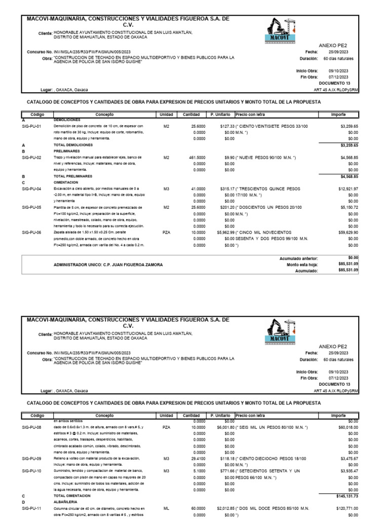 Presupuesto_ANEXO PE2_19-1-2024_Hr16Mn44 | PDF | Materiales