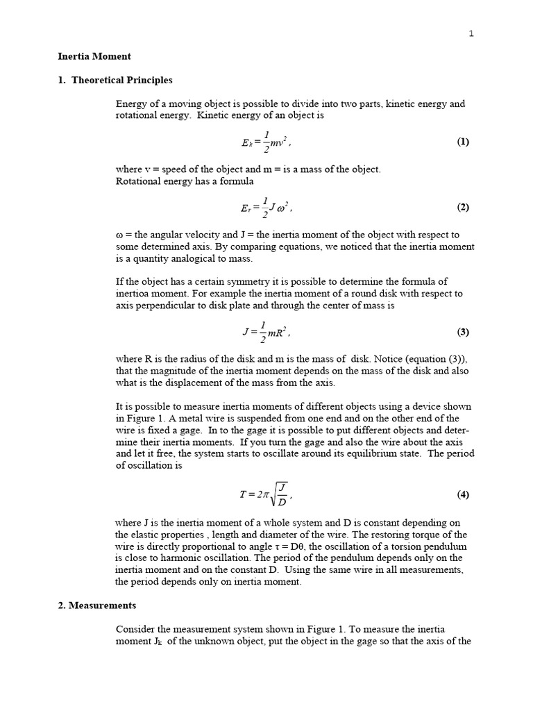 3 Inerta Moment | PDF | Rotation Around A Fixed Axis | Torque