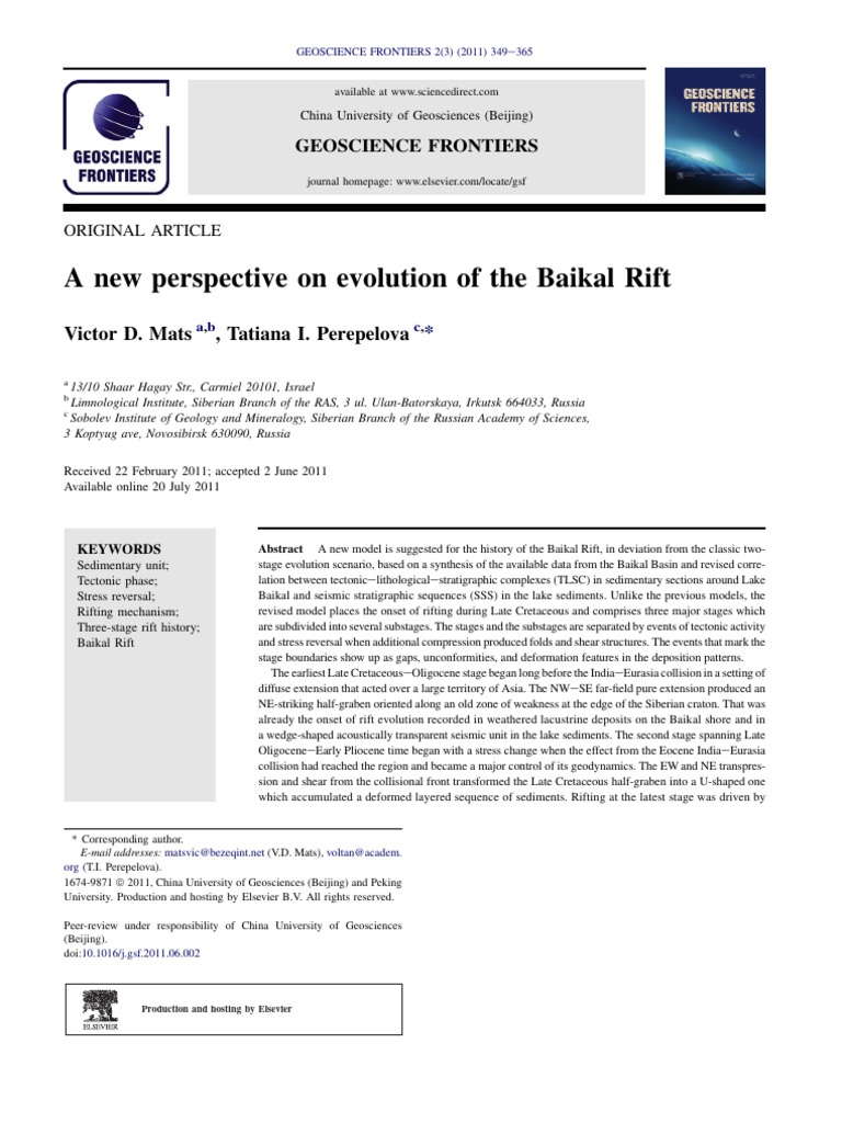 A New Perspective On Evolution of The Baikal Rift - 2011 - Geoscience Frontiers | PDF | Rift ...