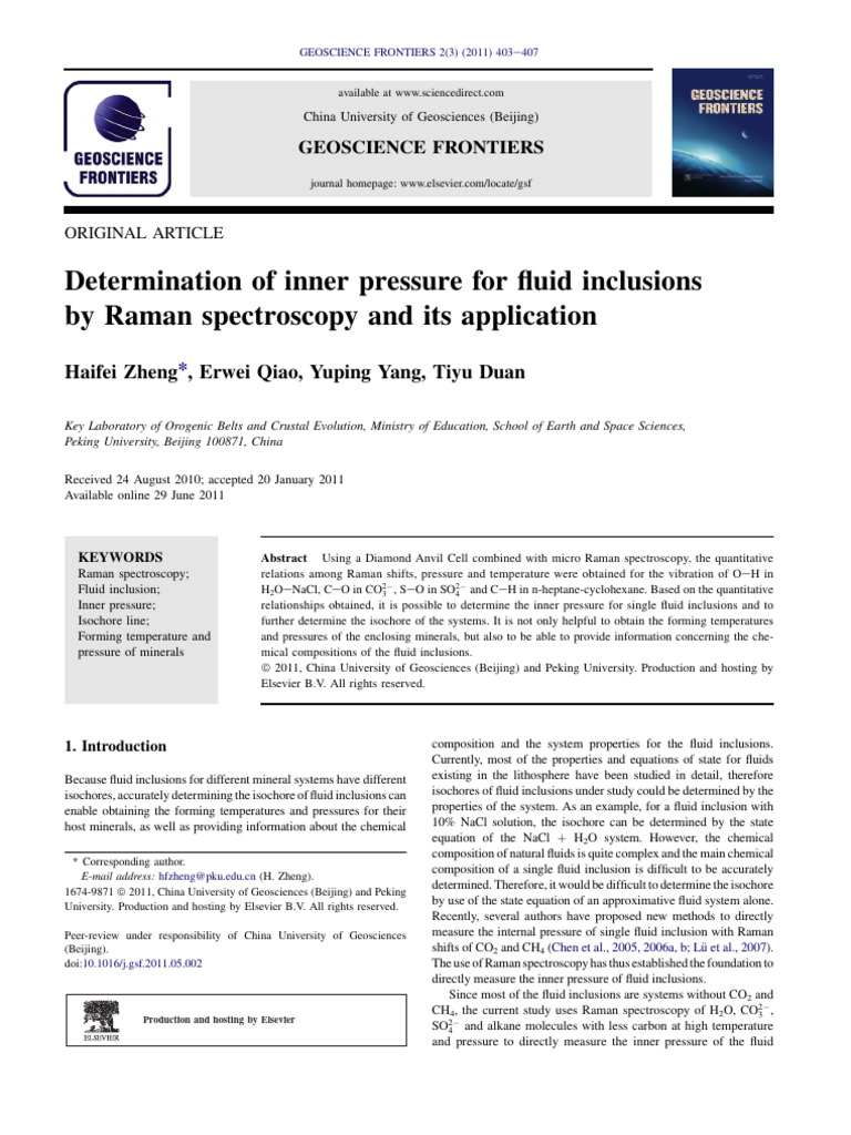Determination of Inner Pressure For Fluid Inclusions by Ra 2011 ...