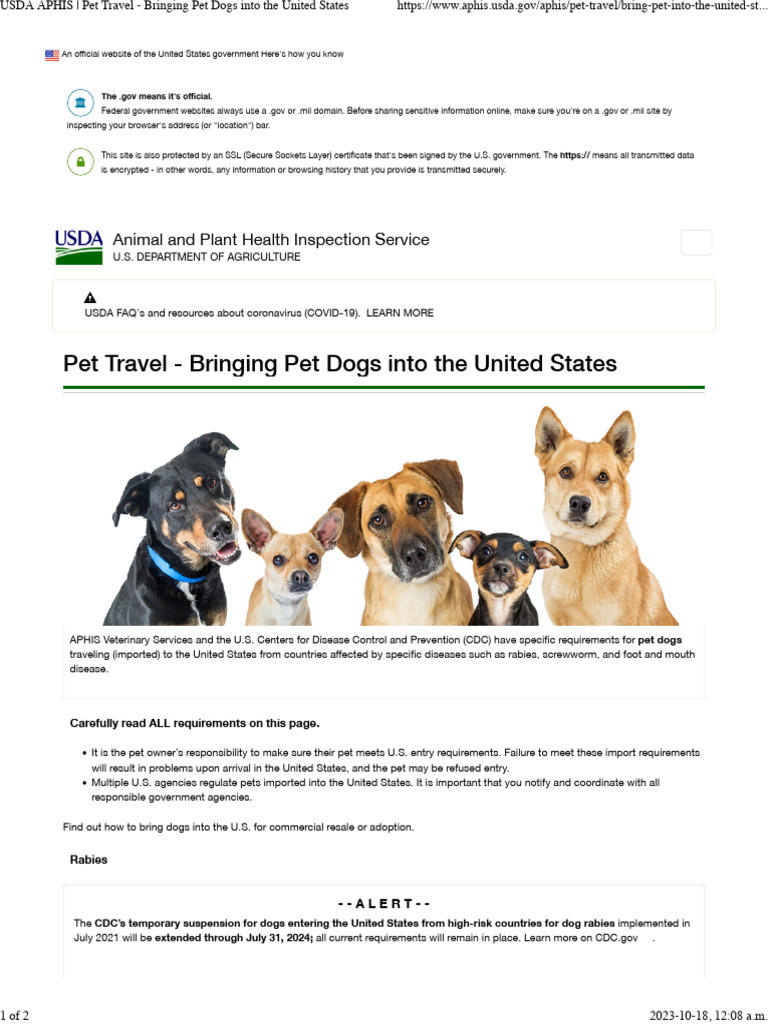 Dog Travel Requirements to the U.S. | PDF | Animals And Humans