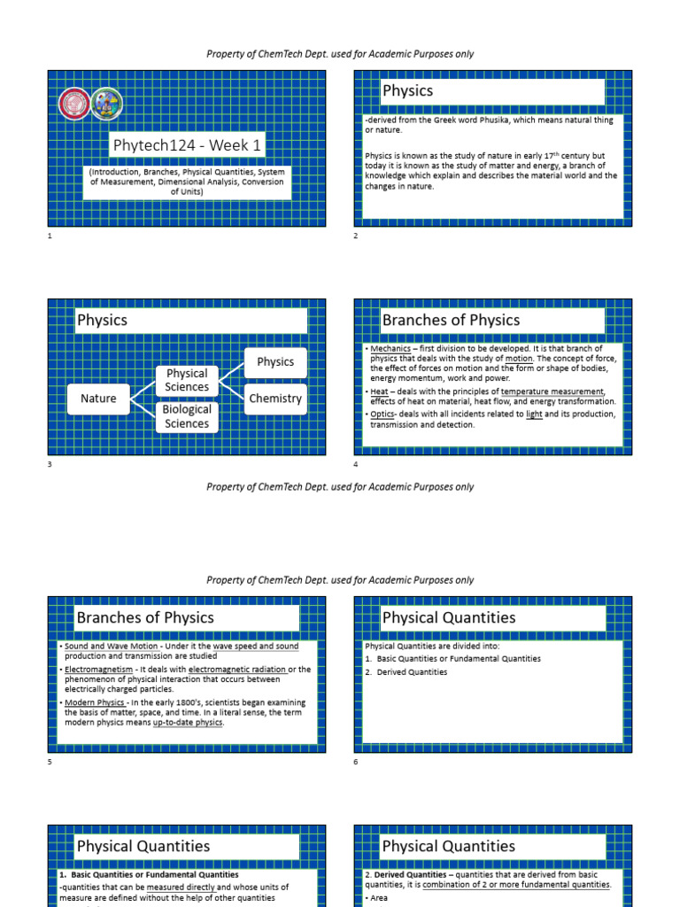 PHYTECH124 Week 1 | PDF | Physics | Measurement
