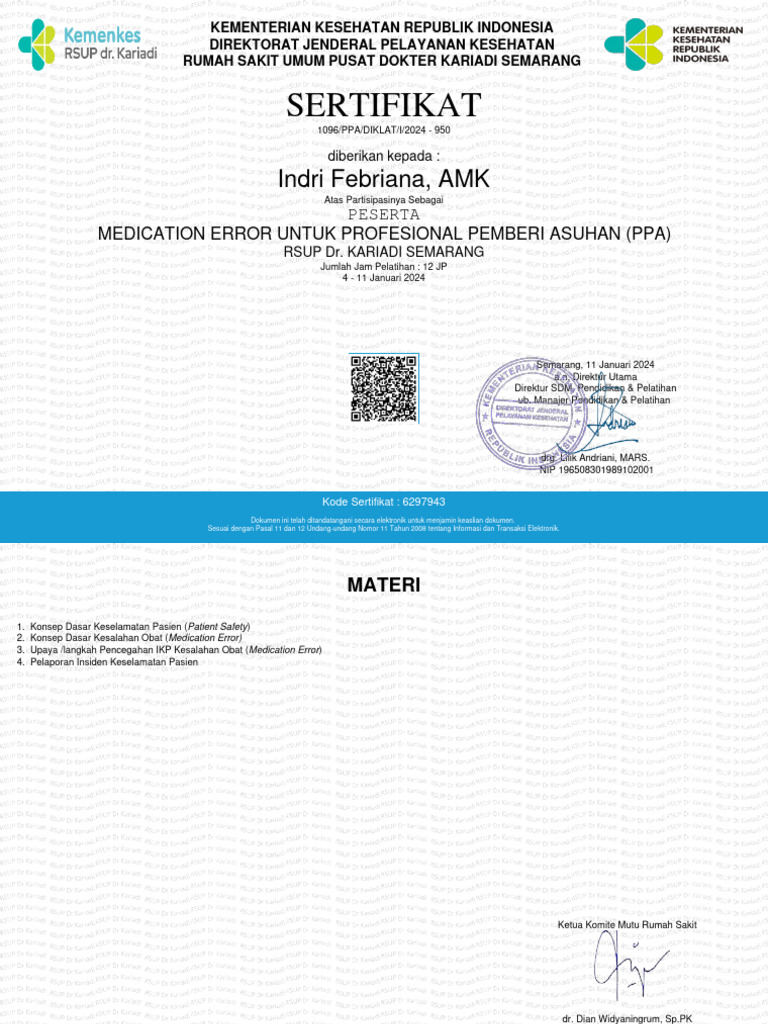Sertifikat - Medication Error Untuk Profesional Pemberi Asuhan (Ppa ...
