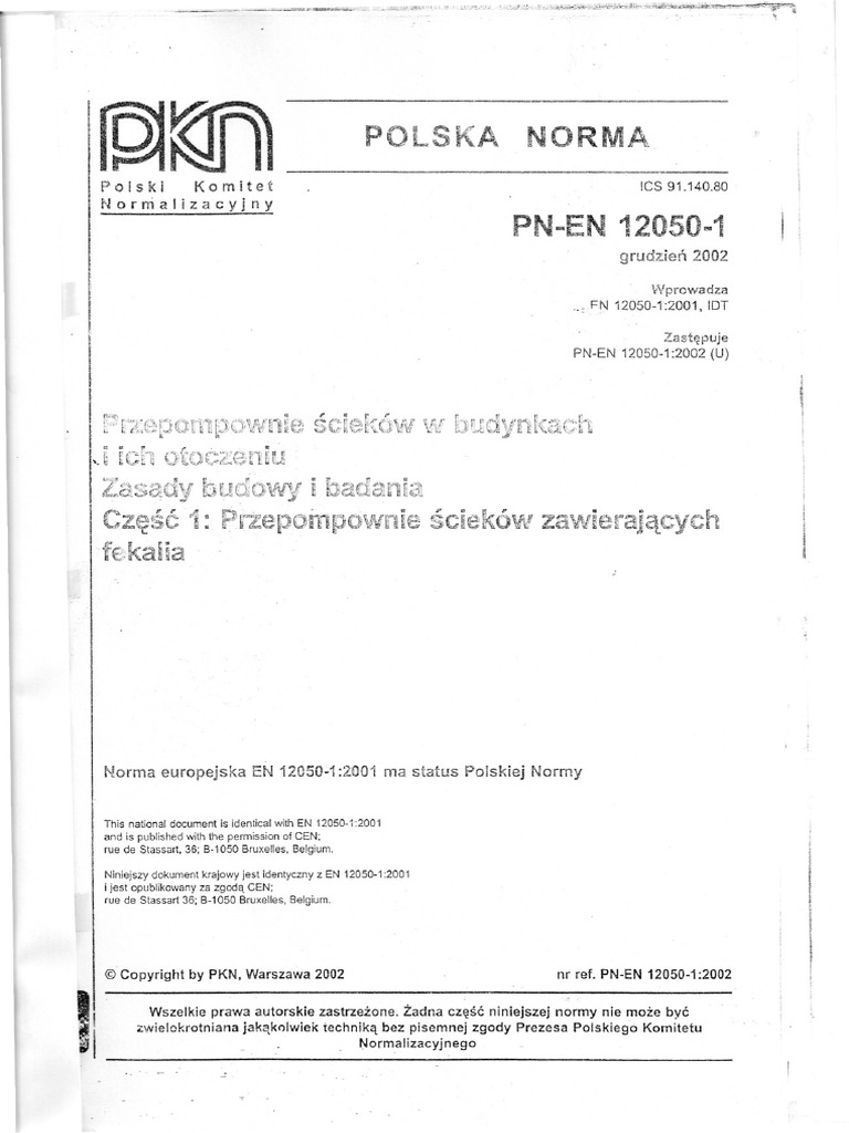 PN en 12050 1 2002 Pompownie SC | PDF