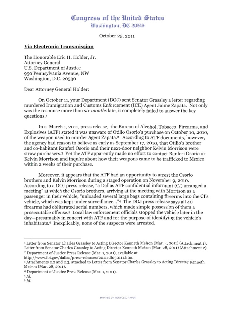 2011-10-25 DEI Grassley To Holder-DOJ - Zapata ATF Fast and Furious ...