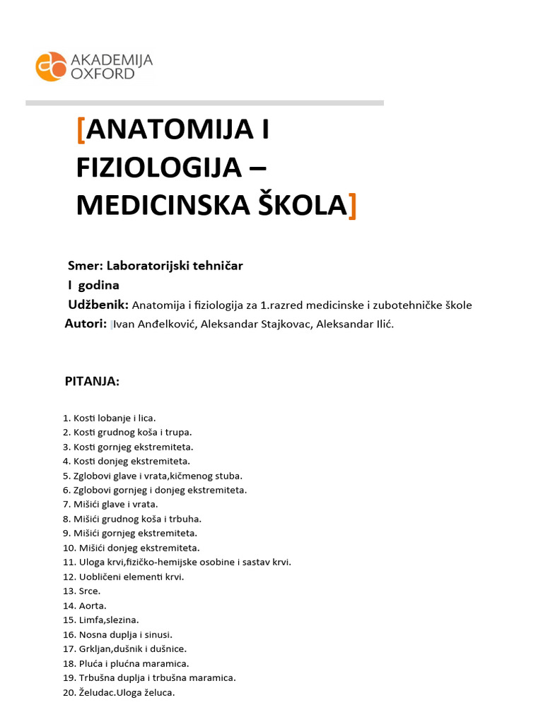 1 Anatomija I Fiziologija | PDF