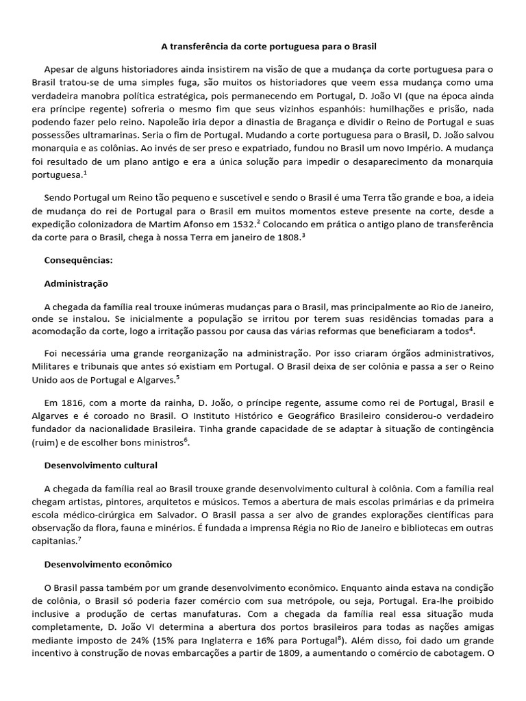 Transferência Da Corte Portuguesa para o Brasil | PDF | Brasil | Portugal
