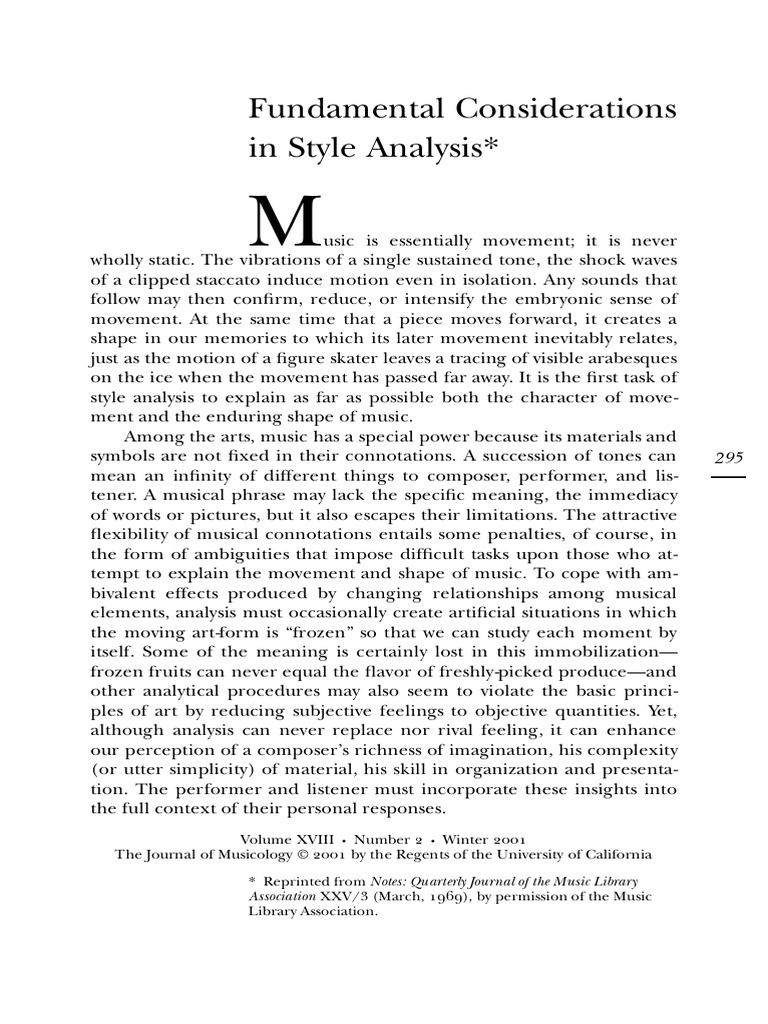 Fundamental Considerations in Style Analysis | PDF | Harmony | Rhythm