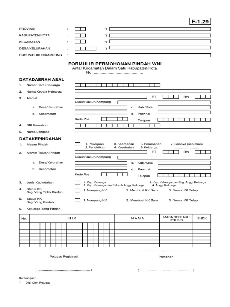 Formulir Pindah WNI Antar Kecamatan | PDF