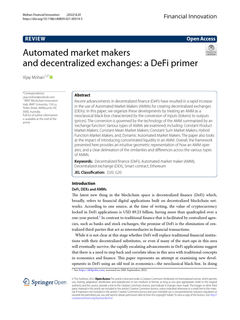 Automated Market Makers and Decentralized Exchanges: A Defi Primer ...