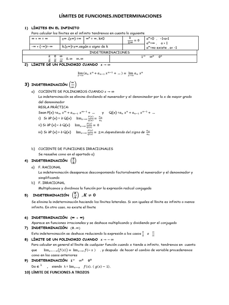 1-RESUMEN DE LÍMITES.indeterminaciones | PDF | Aritmética | Conceptos ...