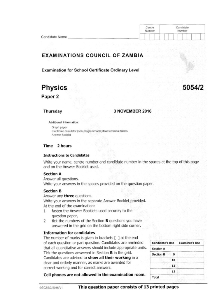 g12 Physics p2 2016 | PDF