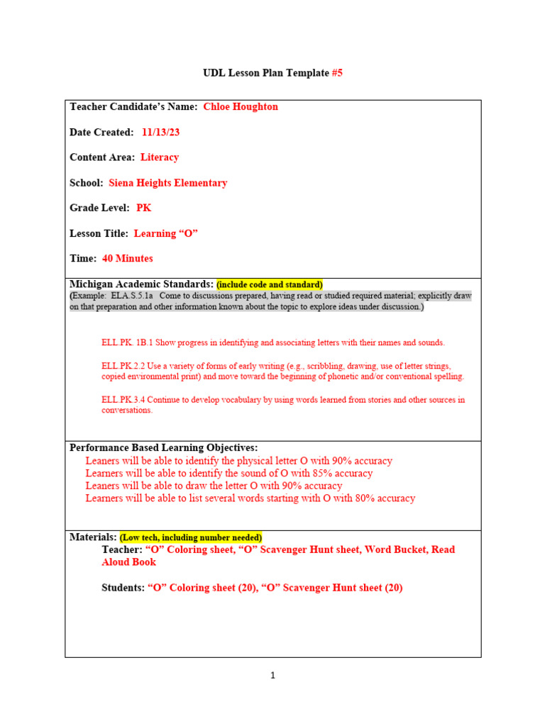 Udl Literacy Lesson Plan 2 | PDF | Lesson Plan | Books