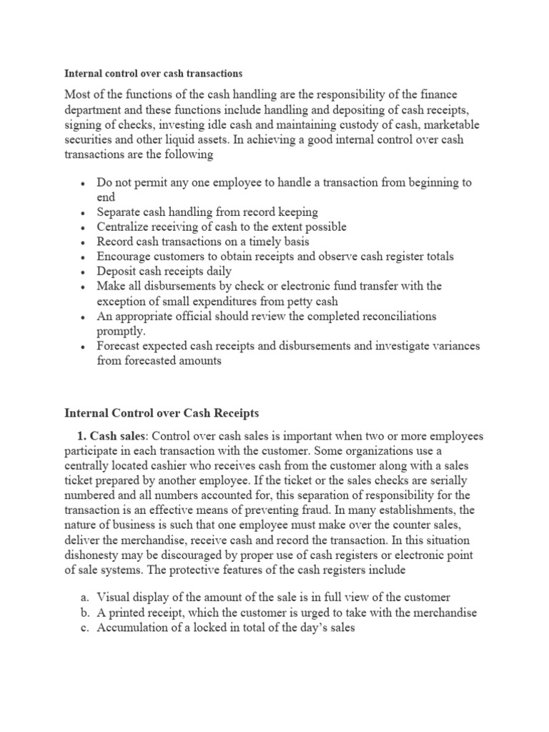 Internal Control Over Cash Transactions | PDF | Cheque | Audit