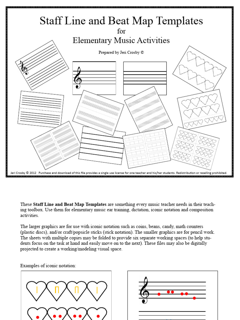 Staff Line and Beat Map Templates: Elementary Music Activities | PDF