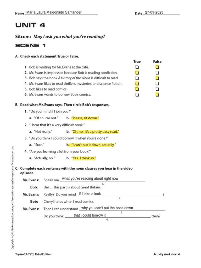 UNIT 04 TV Activity Worksheets | PDF