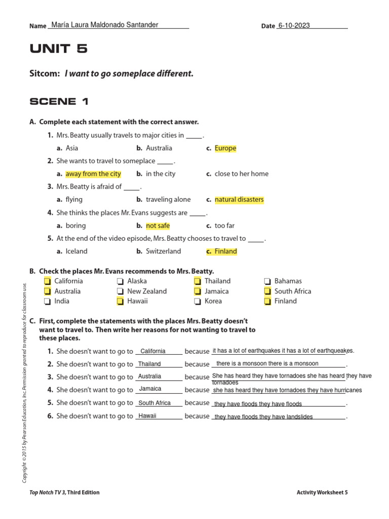 UNIT 05 TV Activity Worksheets | PDF