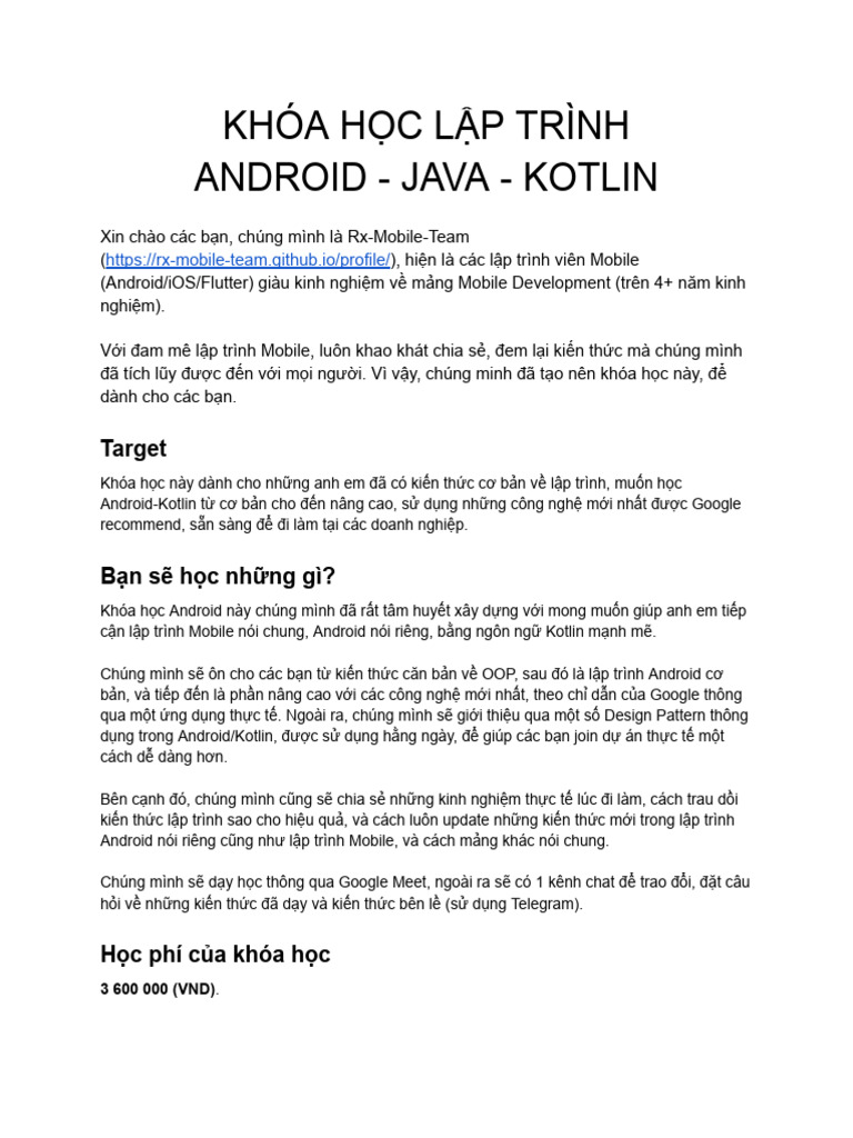 Dạy Lập Trình Android Kotlin Java Khóa 02 Pdf