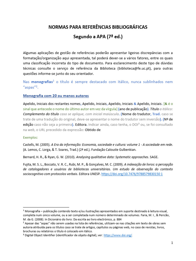 Normas para Referencias Bibliograficas Segundo A Apa 7ed-1 | PDF ...