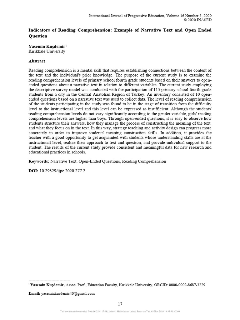 Articulo en Ingles Textos Narrativos Kuşdemir | PDF | Reading Comprehension | Survey Methodology
