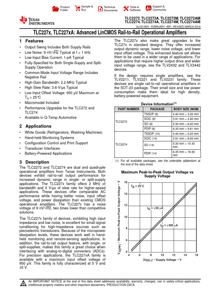 TLC 2272 | PDF | Amplifier | Operational Amplifier
