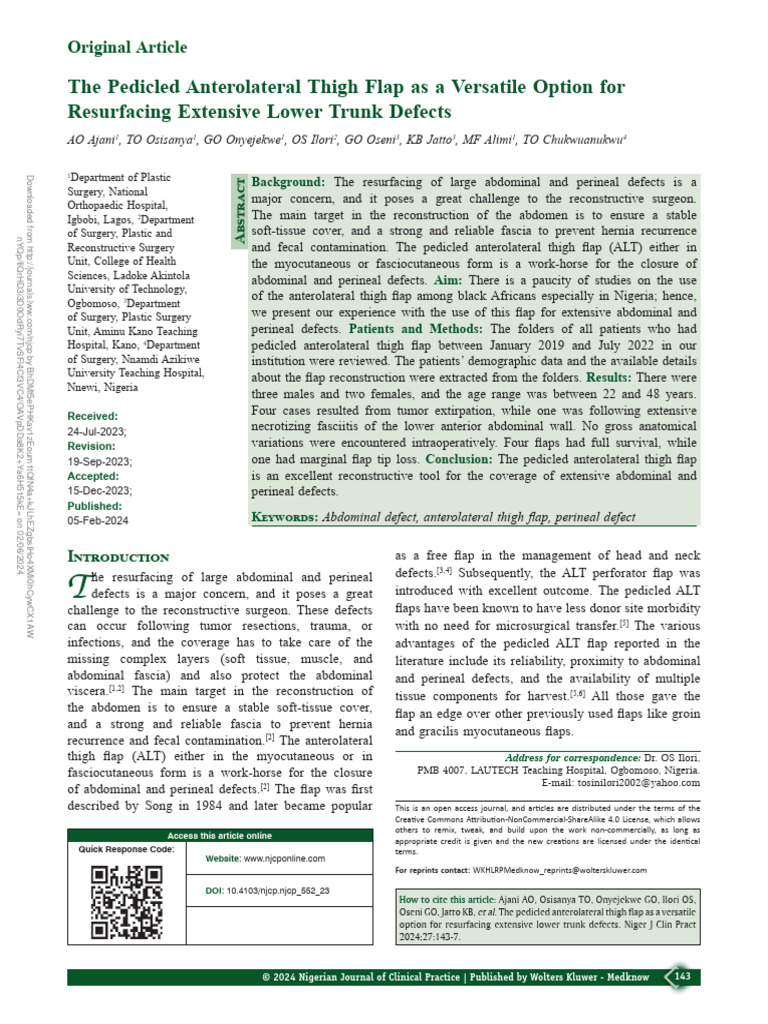 The Pedicled Anterolateral Thigh Flap As A.21 | Download Free PDF ...