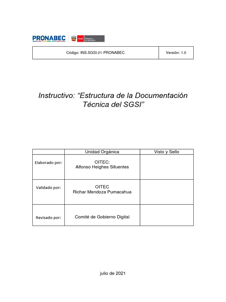 INS.SGSI.01-PRONABEC_ Estructura de la Documentación Técnica | PDF | Seguridad de información ...
