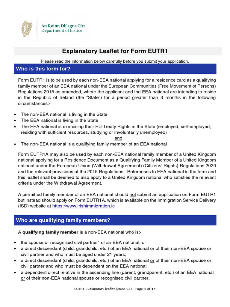 Datos para Acompelformularioexplanatory Leaflet For Form Eutr1 | PDF ...